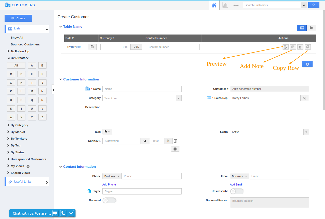 How do I create a custom table section in Customers App?