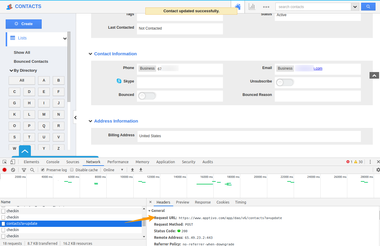 How to get real-time API from the browser when a contact is updated?
