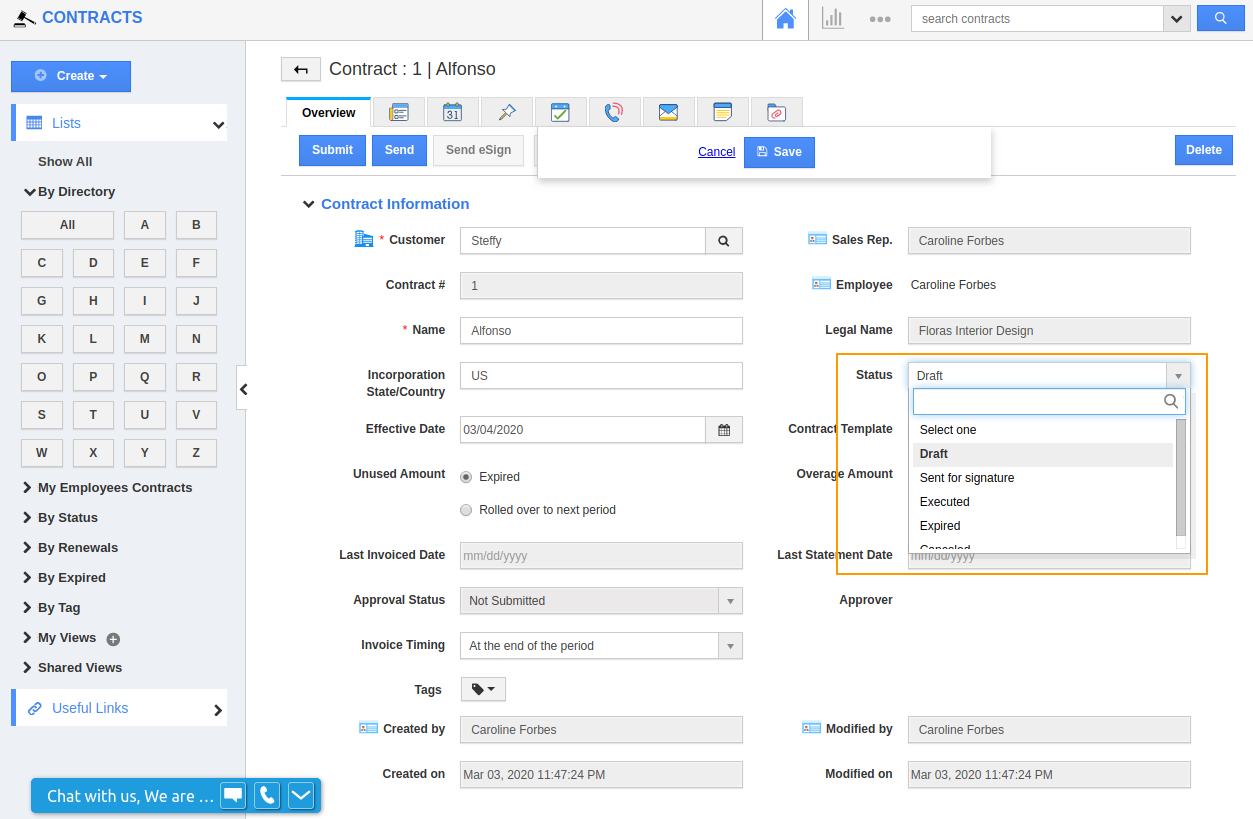 How to edit an existing contract in Apptivo?