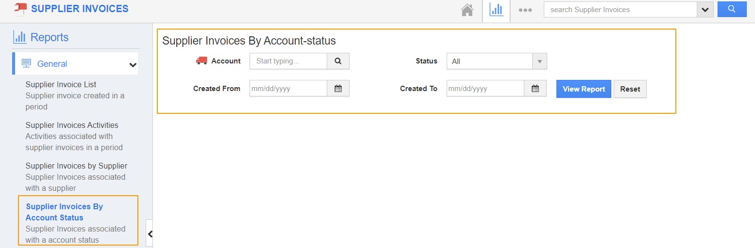 How to generate a Supplier Invoice report by account status?