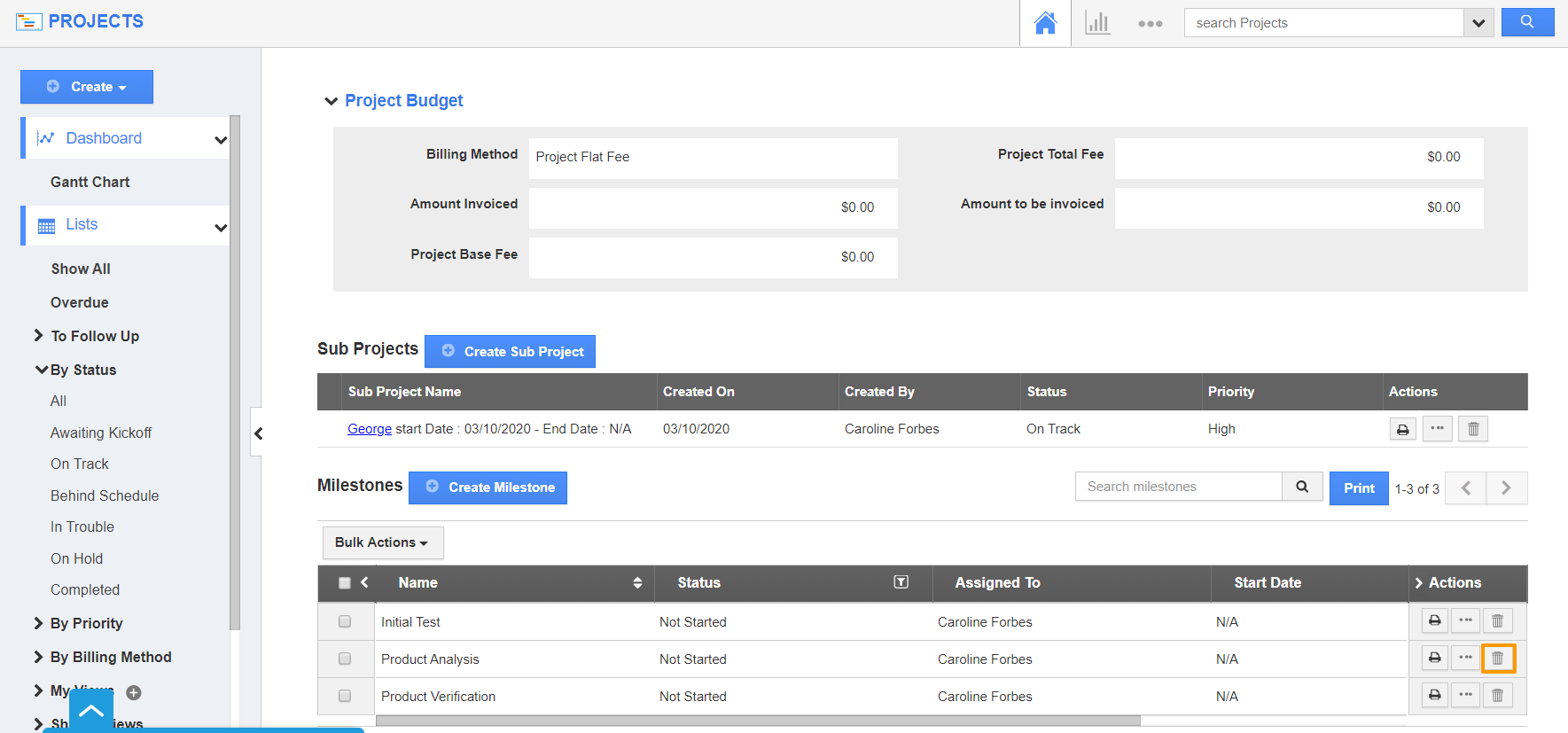 How to delete a Milestone from a Project?