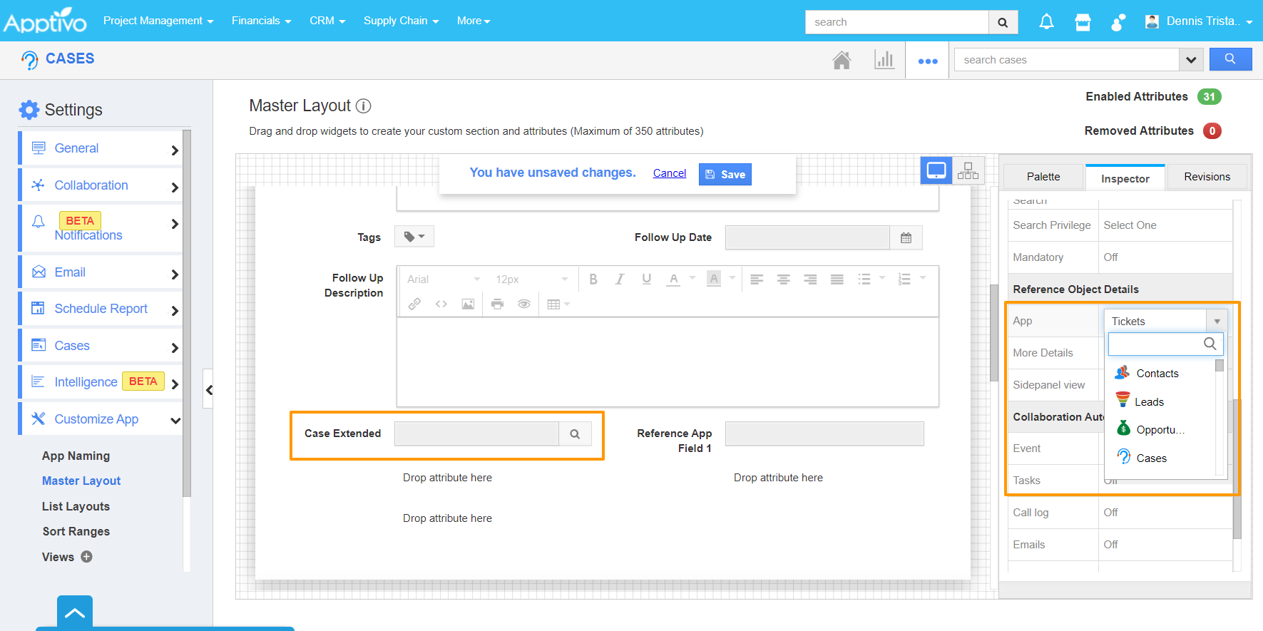 How to sort the attributes of the Cases Extended App search table in ...