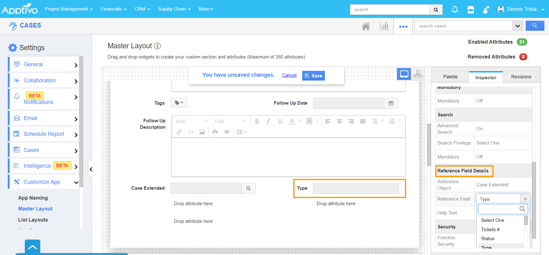 How to sort the attributes of the Cases Extended App search table in ...