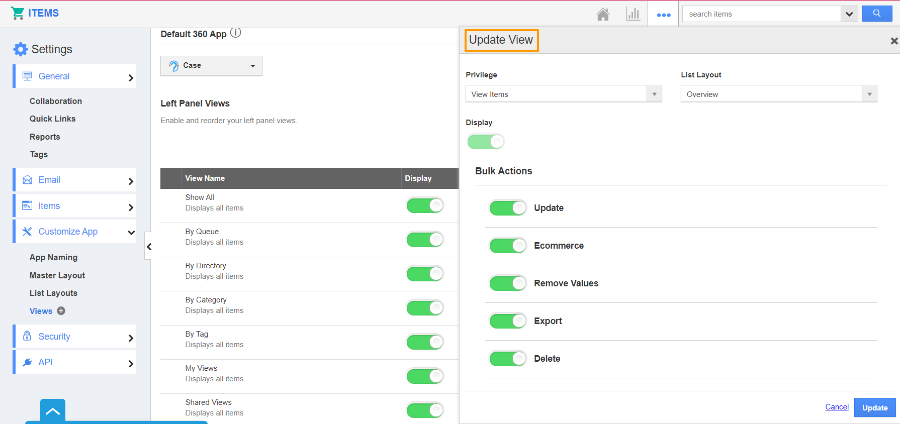 How to disable delete feature in Bulk Actions in Apptivo?