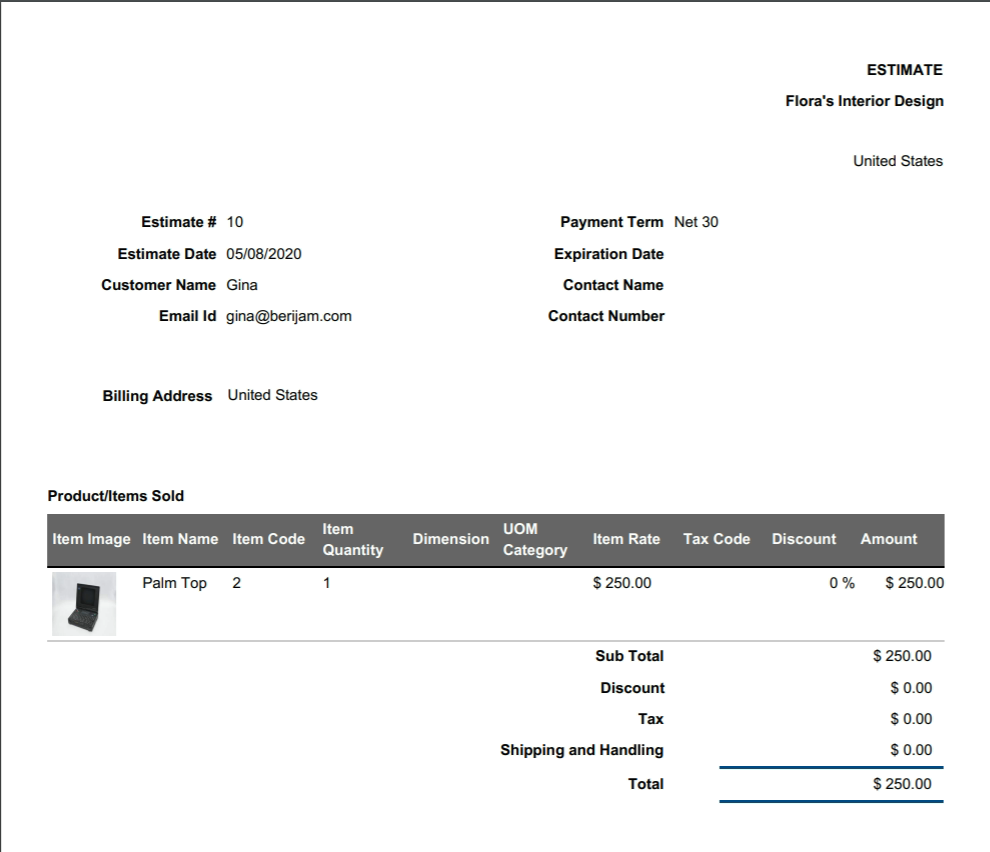 Why can’t I get the item image in Print PDF?