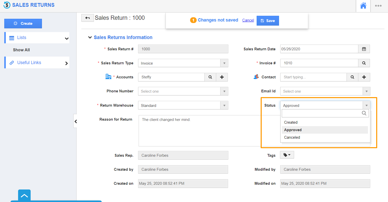 How to create a sales return for an Invoice?