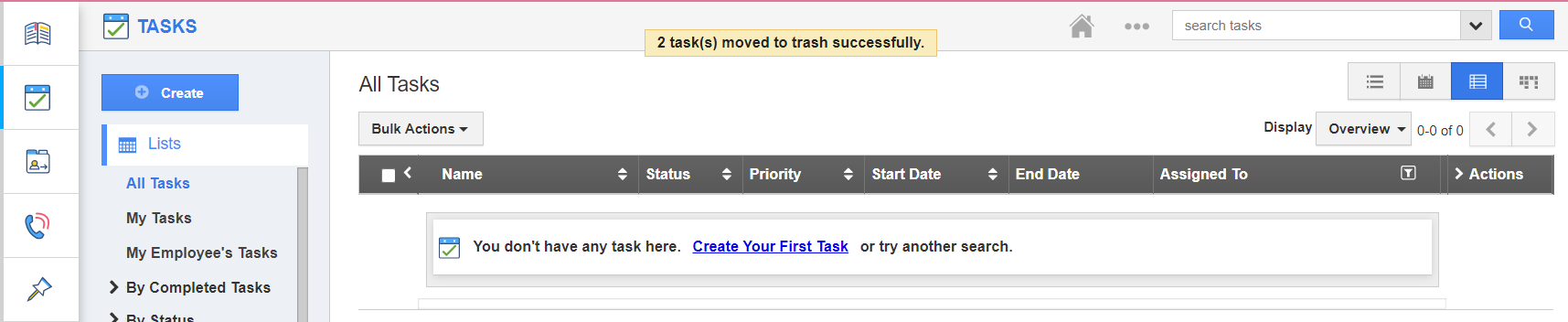How can I Delete Task from the Home Dashboard?