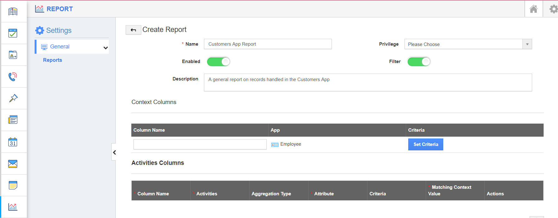 How do I create a Report on the Customers App from the Home Page?