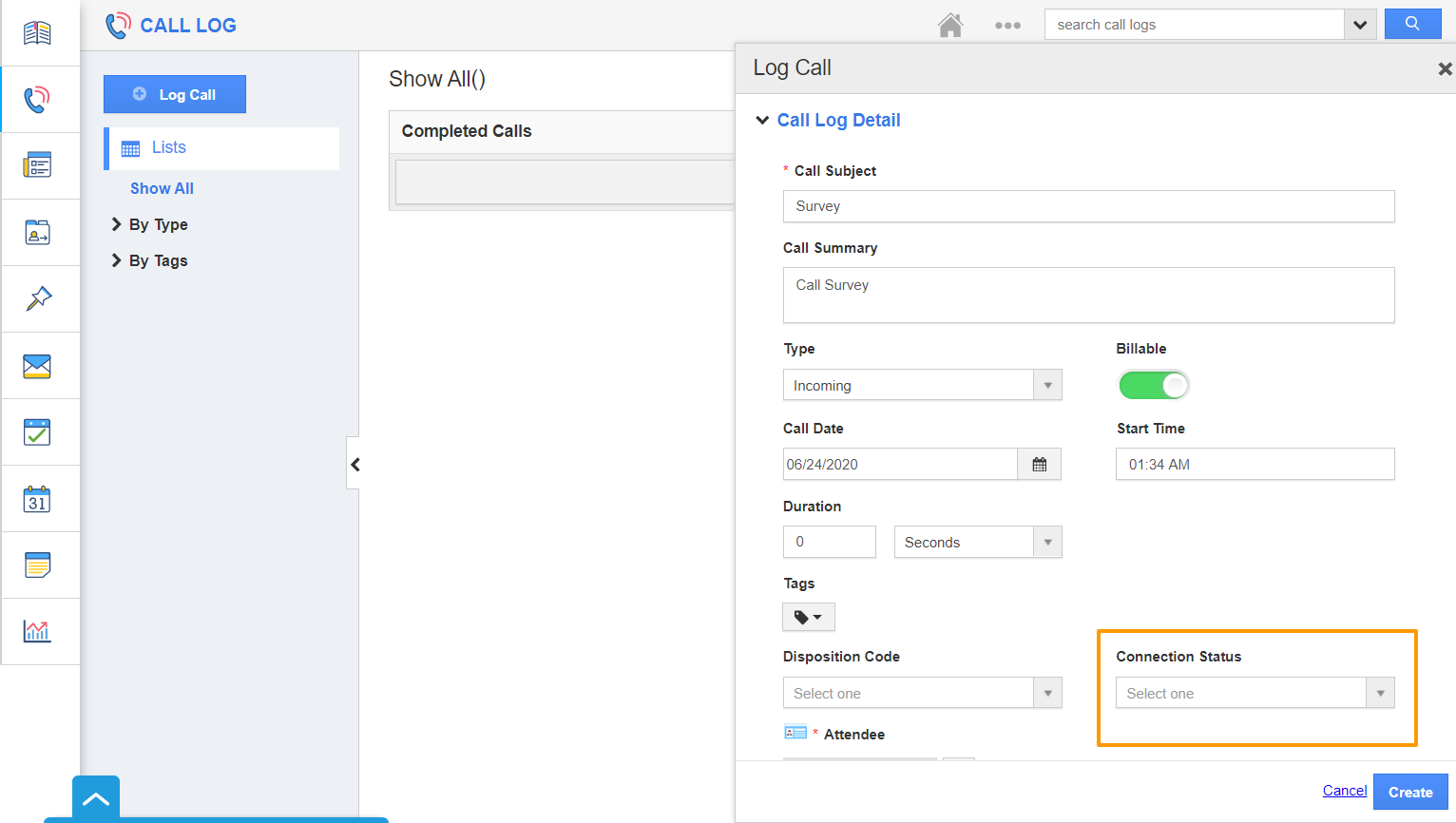 How do I enable Connection Status for Call Logs?