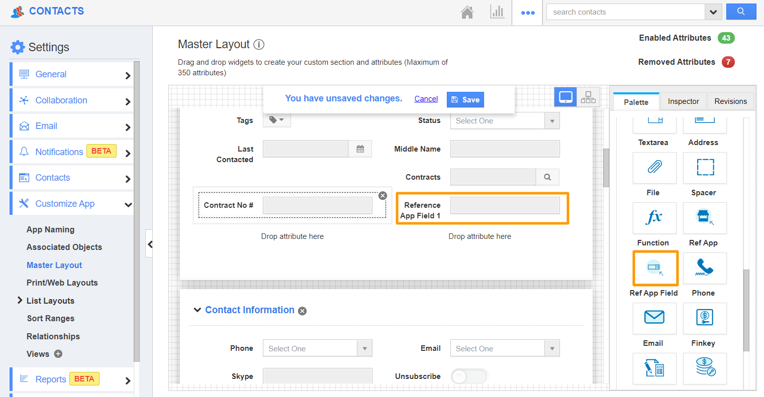 How to create a Ref App field for a standard Ref App in Apptivo?