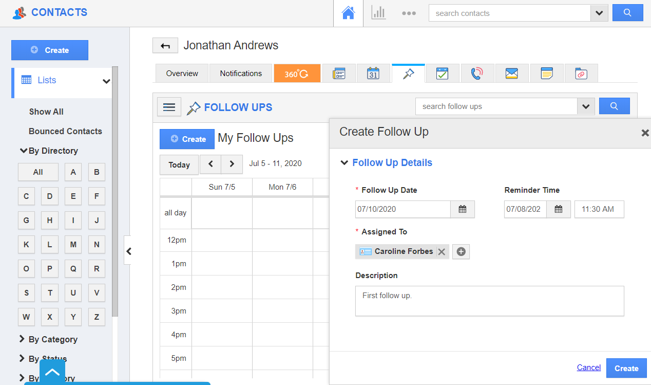 What is the Follow Up Date field in the Contacts App of Apptivo?
