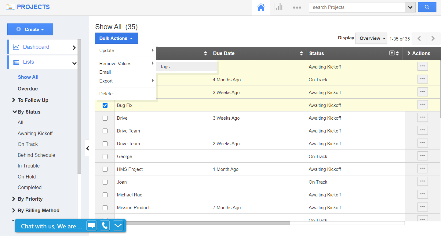 How to remove tags in bulk in the Projects App?