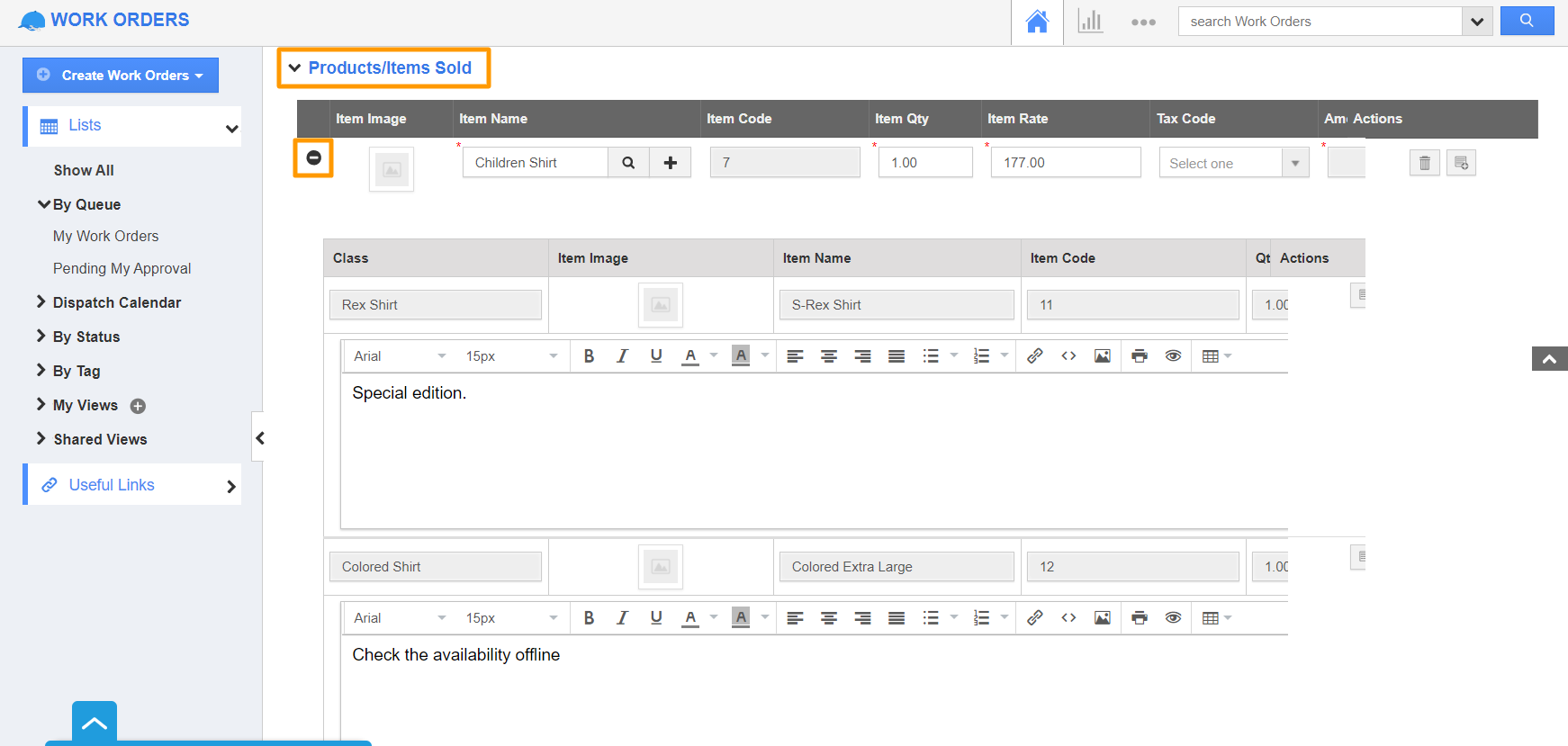How do I add notes to the Bill of Materials table in the Work Orders App?