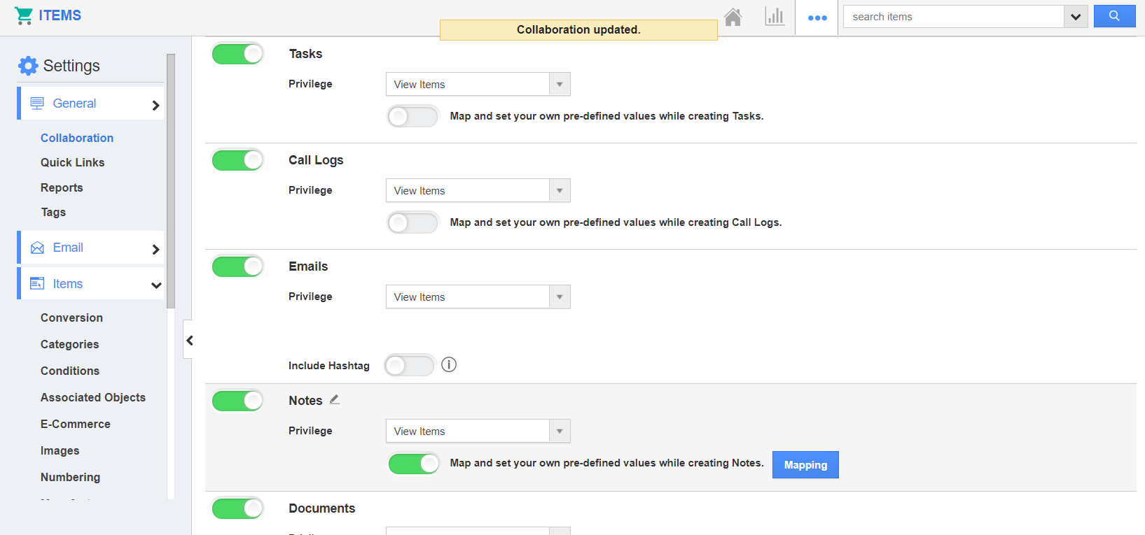 How to create a note with item information?