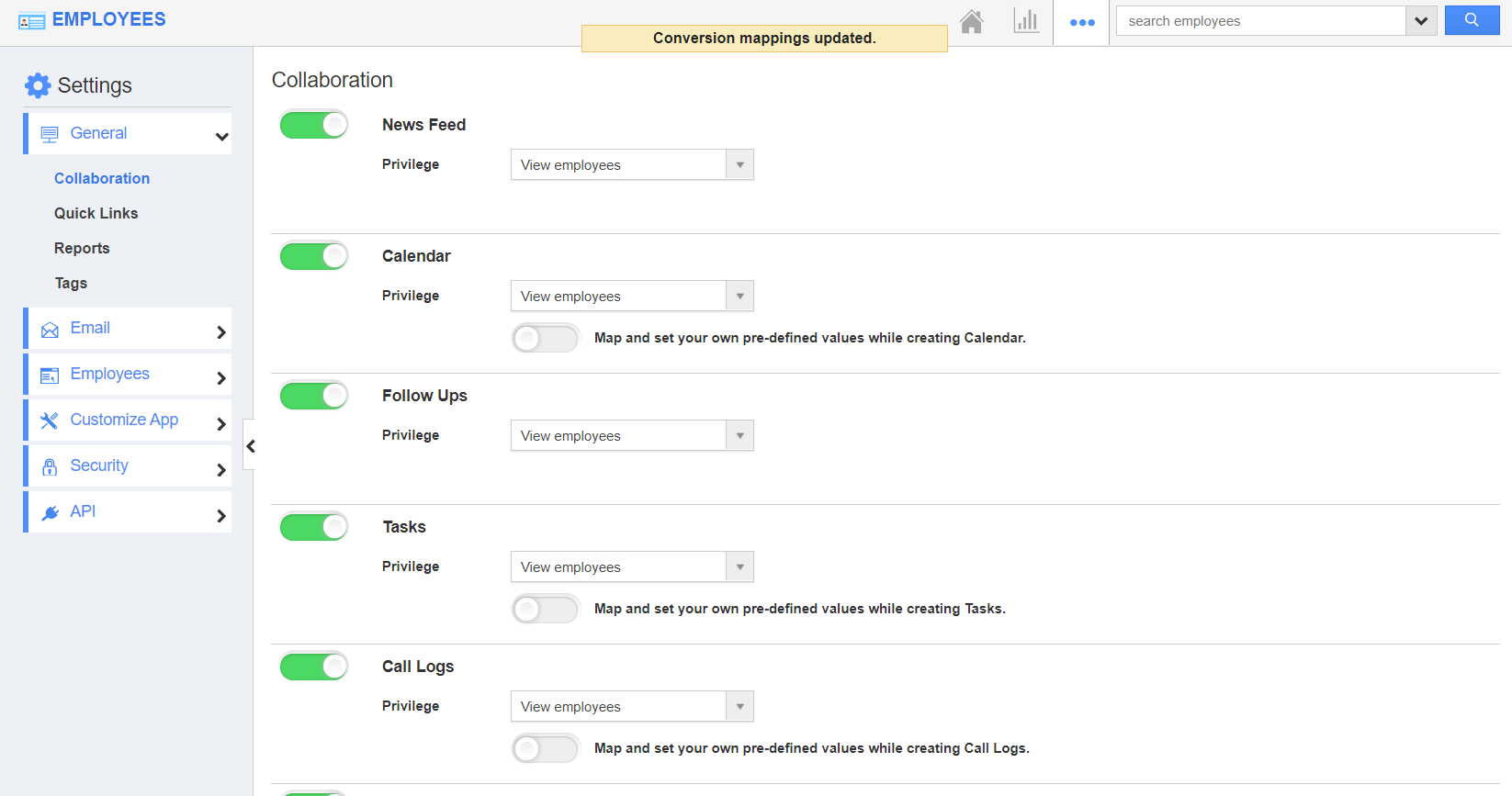 How do I create a note with employee information in Employees App?