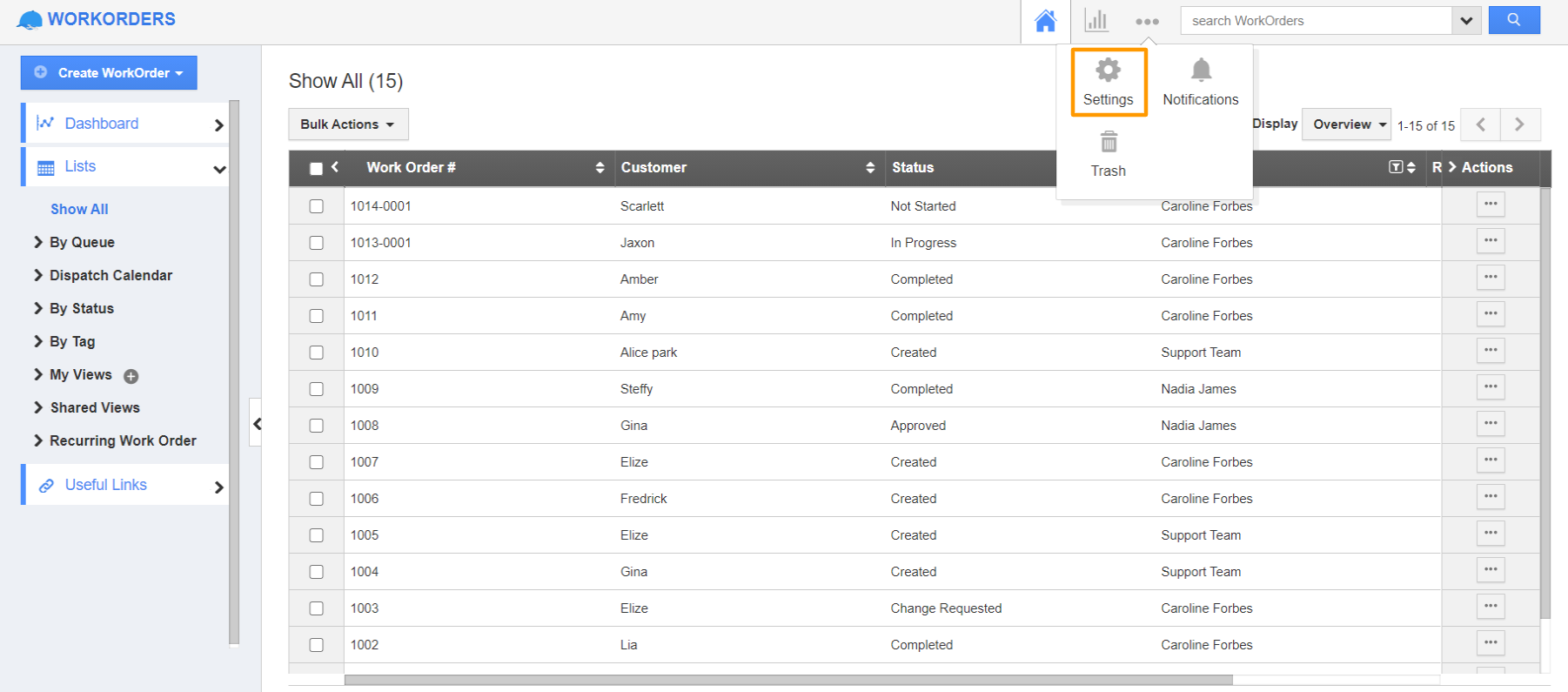 How to customize the Recurring Work Orders view in Apptivo?