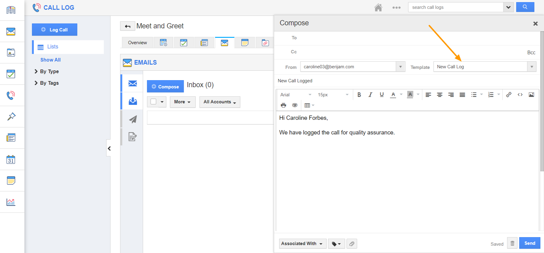 How to create an email template in Call Logs?