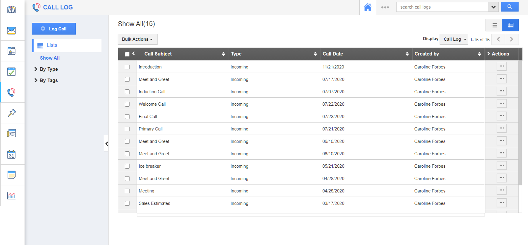 How do I view Call Logs with preferred Column Sets?