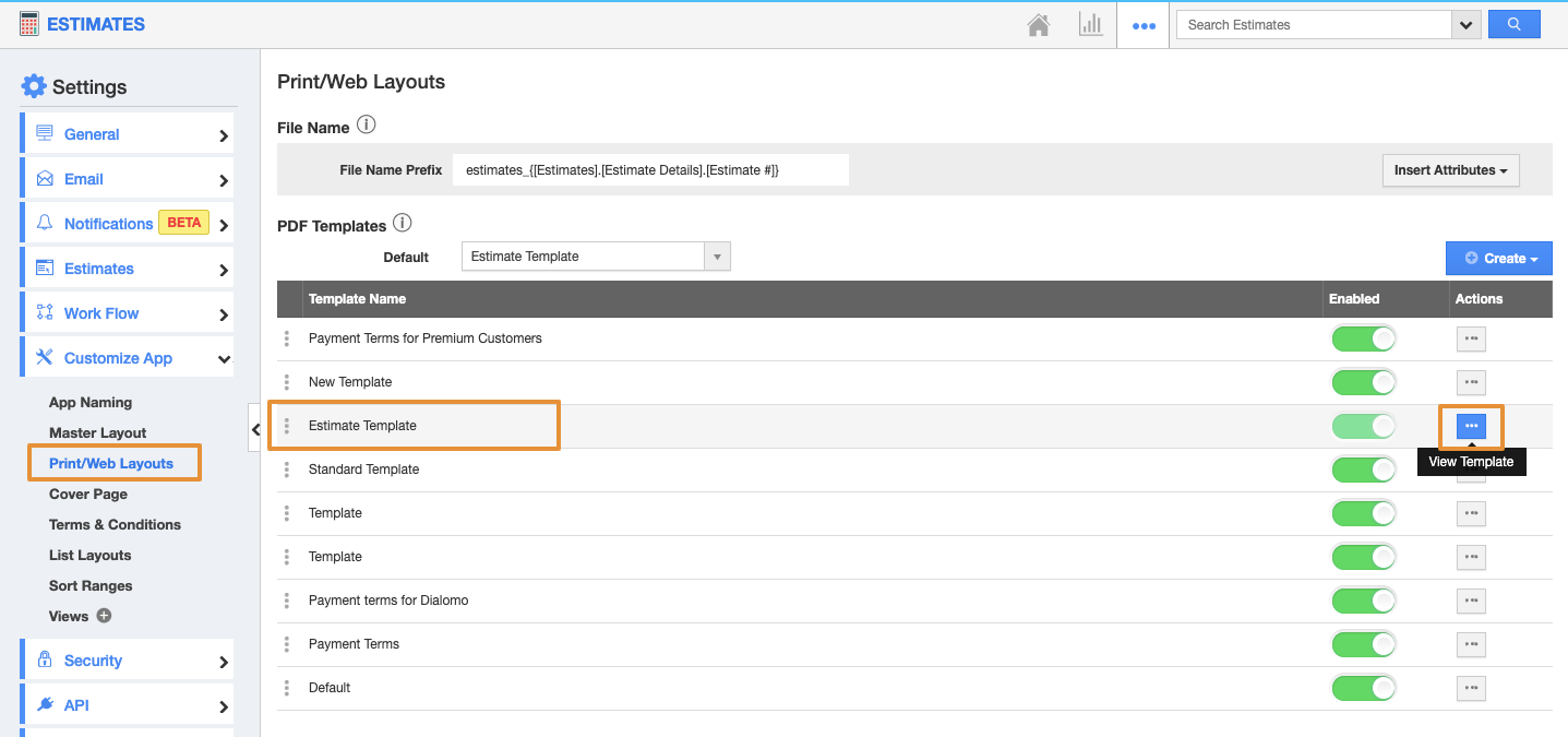 How to customize the attached PDF file name in Apptivo?