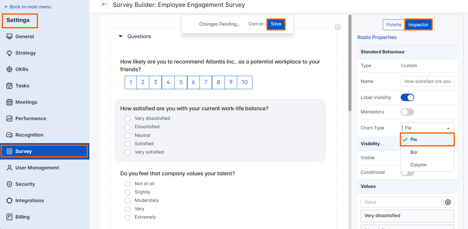How to set chart type for questions in a Pulse Survey template? |Q&A ...