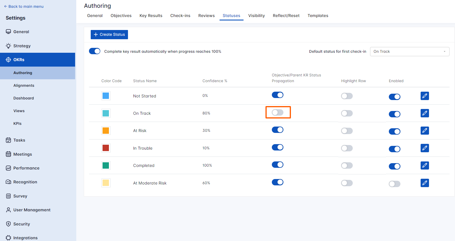 What is the use of Key Result Status Propagation?|Profit.co|Q&A