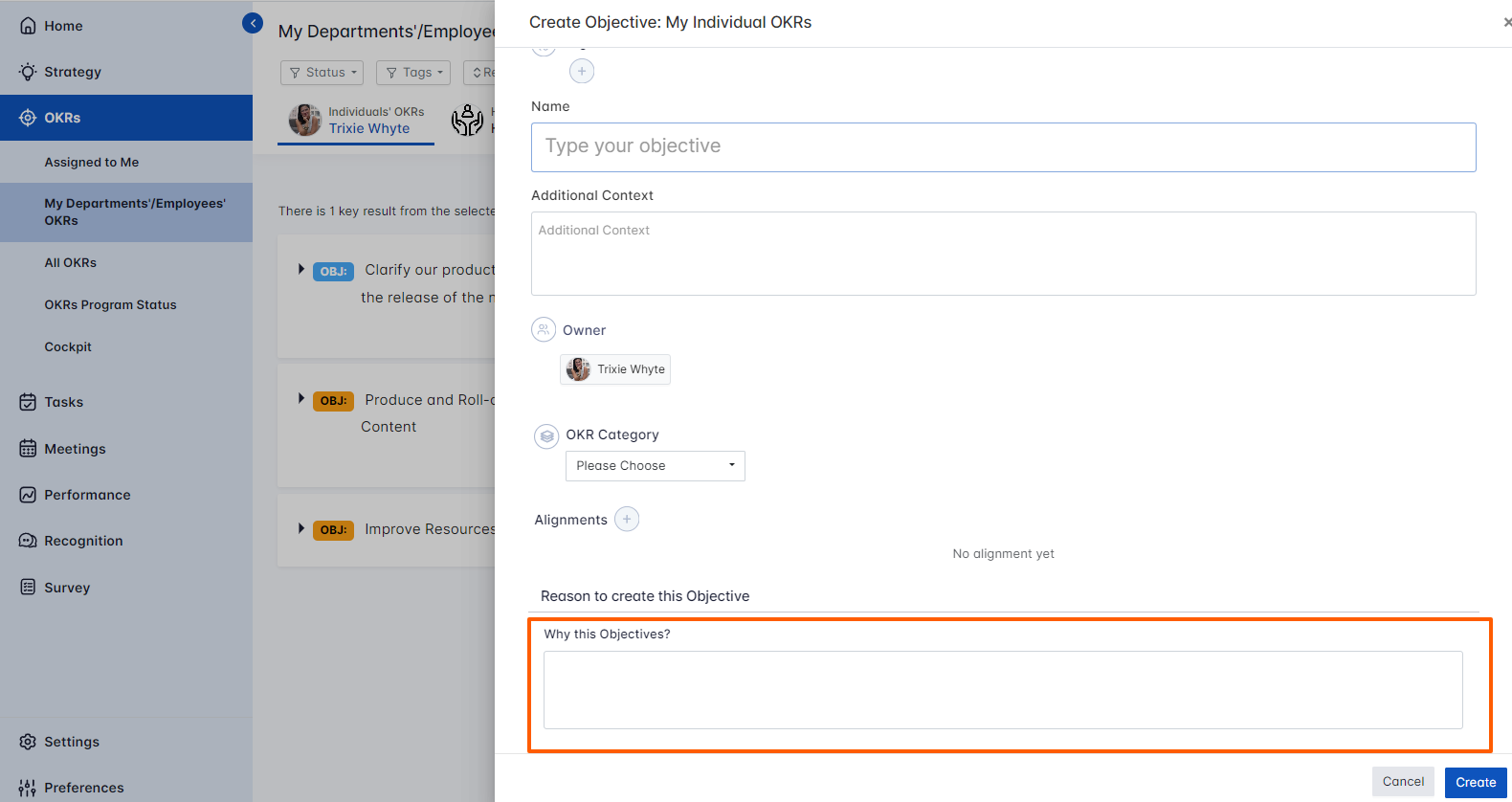 How to add a new field on the OKR creation page and make it mandatory ...