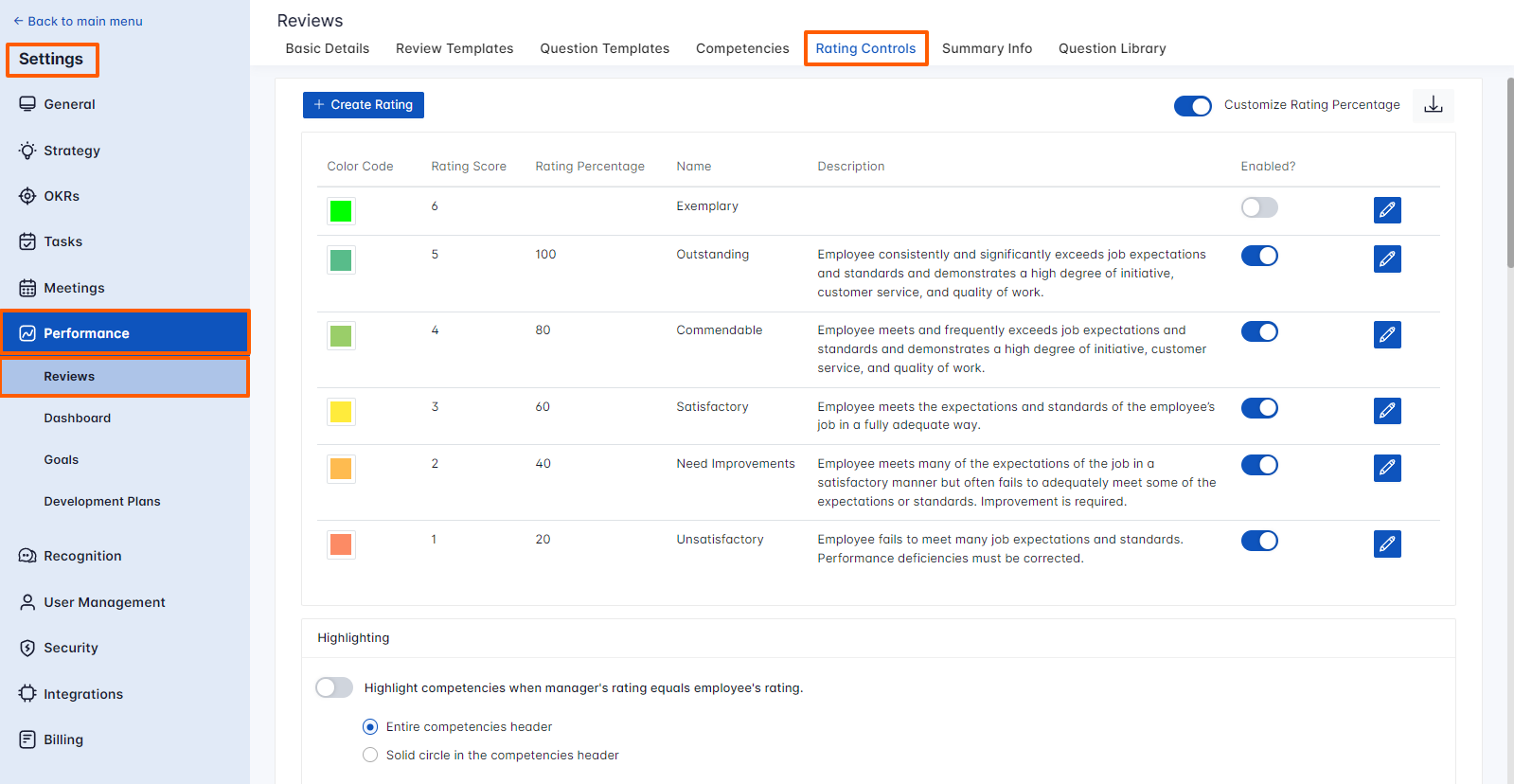 How to customize the Rating slider in performance reviews?|Q&A|Profit.co