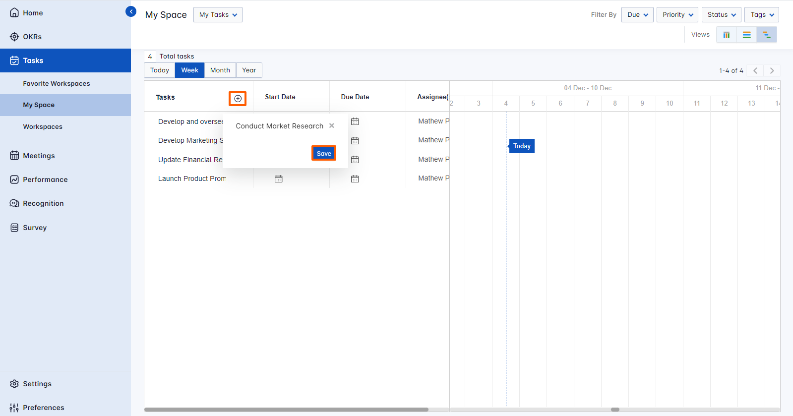 How to create a task from the Gantt chart view? |Q&A| Profit.co
