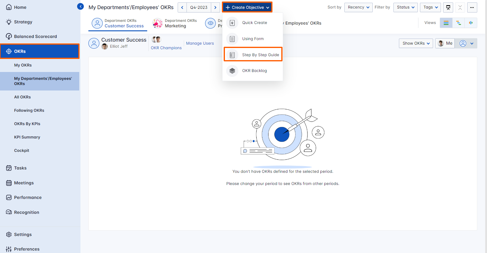 Create an Objective via Step-by-step method? | OKR Software | Profit.co
