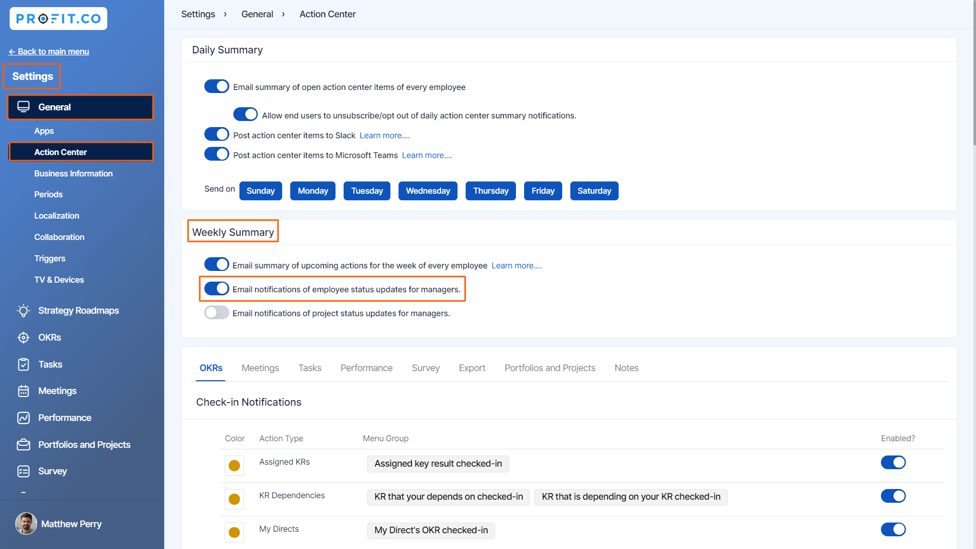 How does the “Email notifications of employee status updates for ...