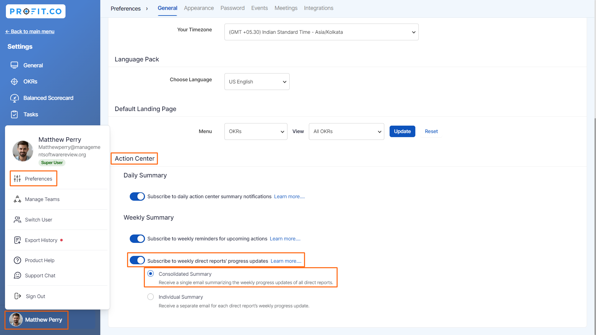 How does the “Email notifications of employee status updates for ...