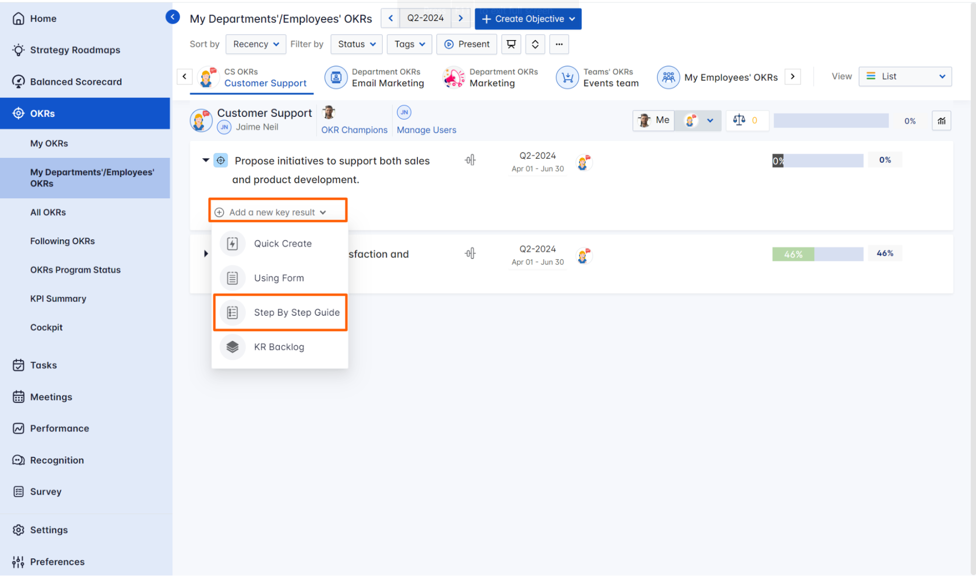 How to create a Key Result via Step-by-step guide? | OKR Software ...
