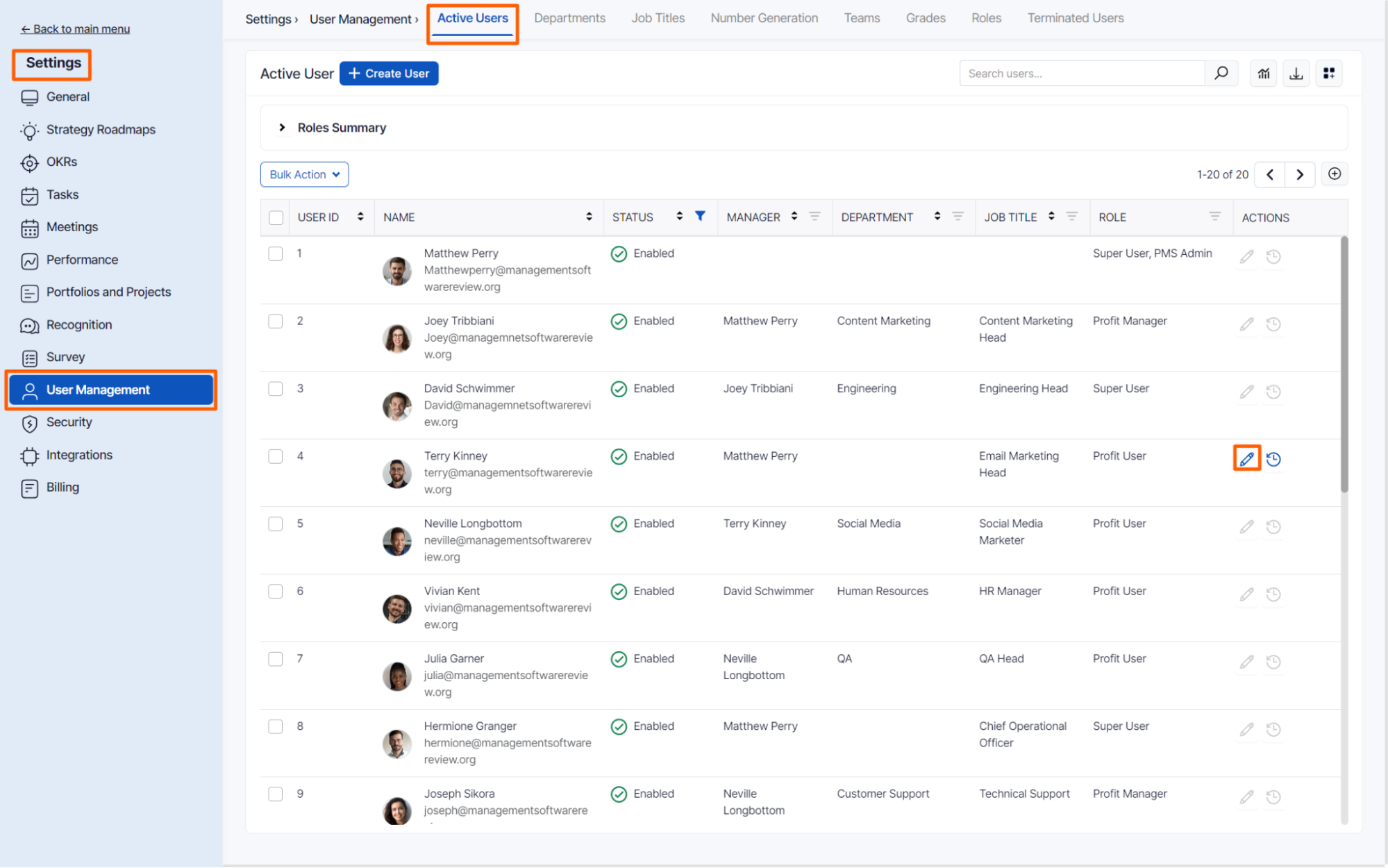 What are the various app-specific roles available for users in Profit.co?