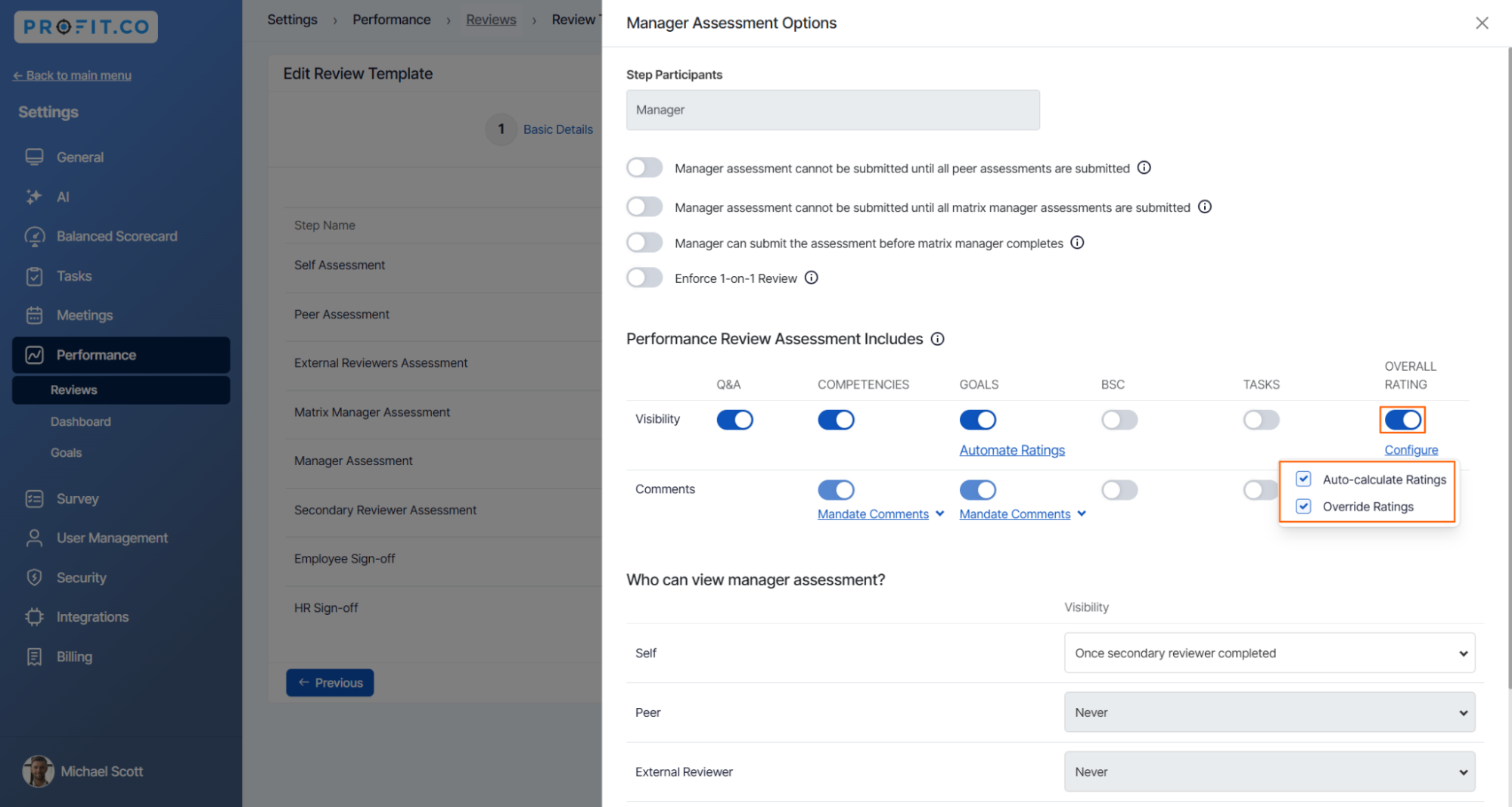 How to automate the overall rating for Self and Manager assessment in a ...