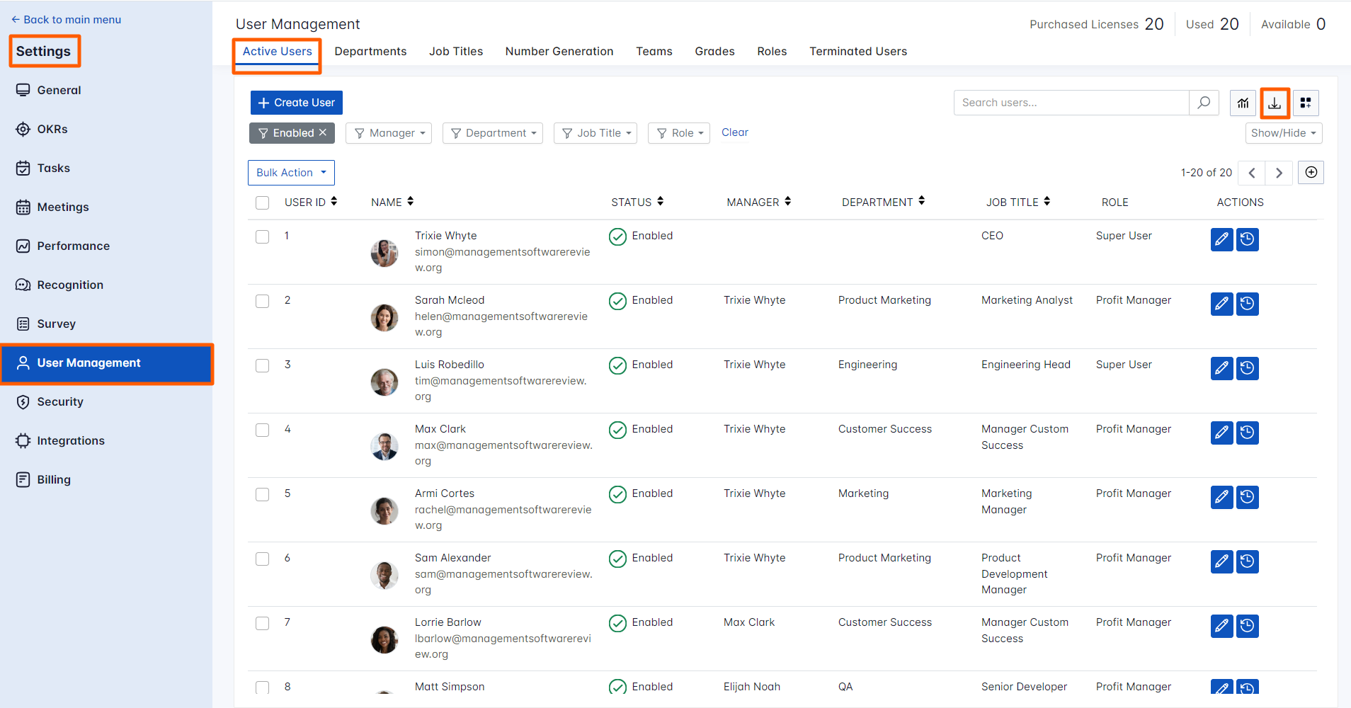 How to export the users from User Management? | Q&A | Profit.co