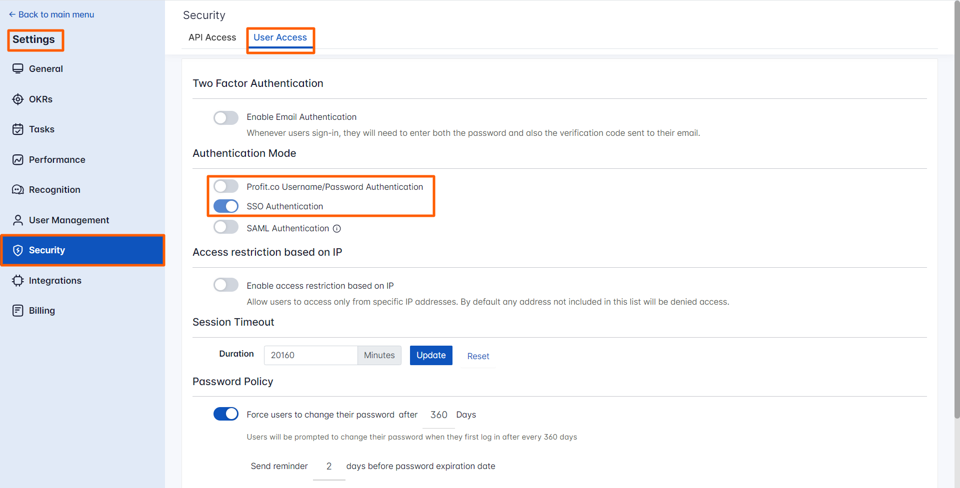 How to restrict users from logging in through Profit.co username/ password?| Q&A| Profit.co