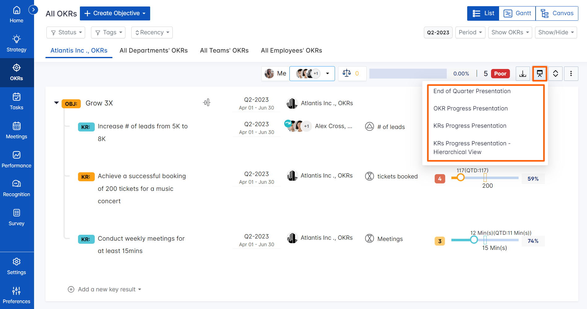 How to download a PowerPoint presentation of the OKR progress report in ...