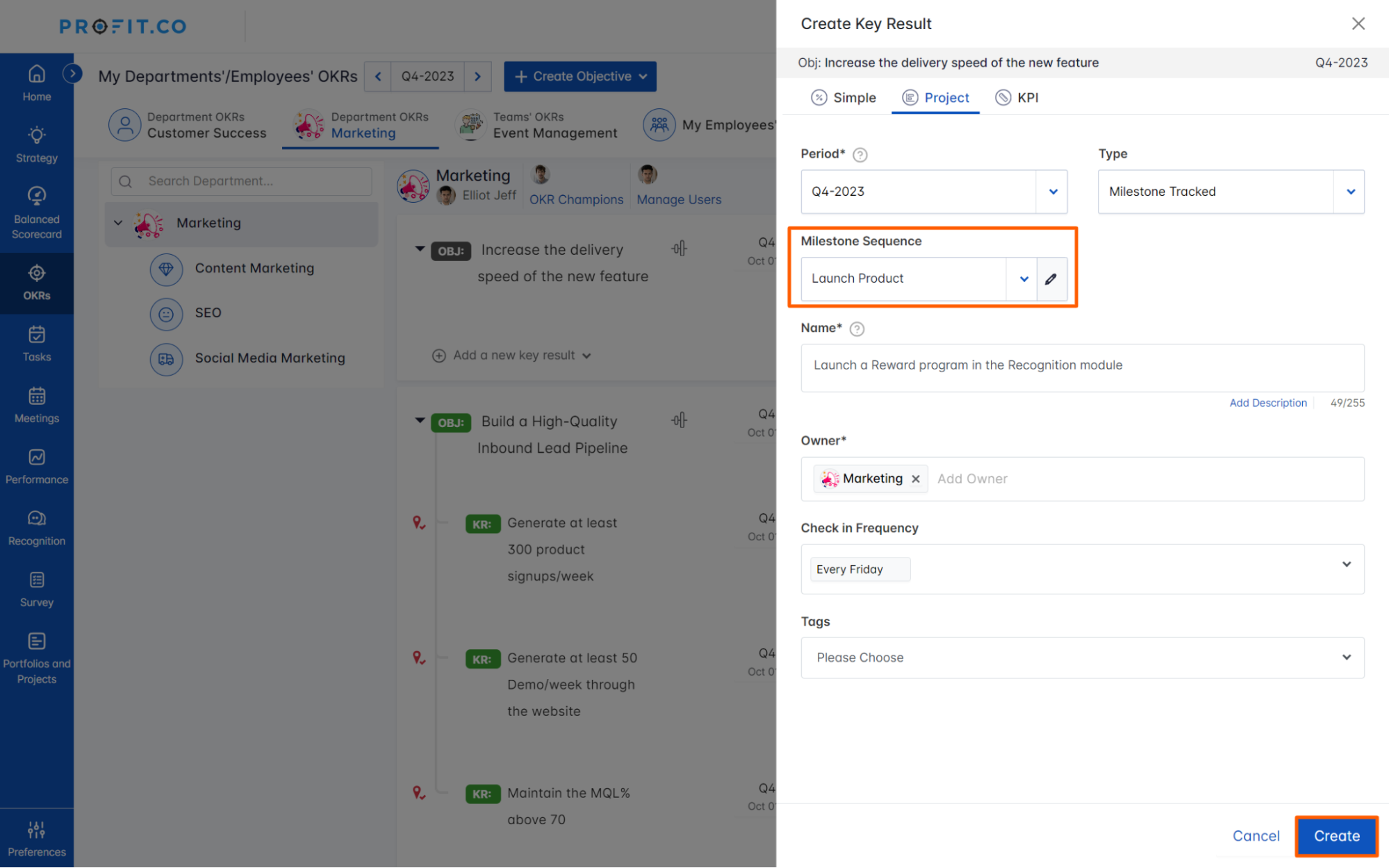 Key results with milestone | OKRs | Q&A | Profit.co