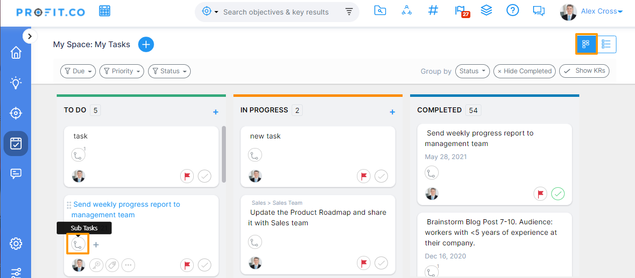 How to create sub tasks for an already existing task?|Q&A|Profit.co