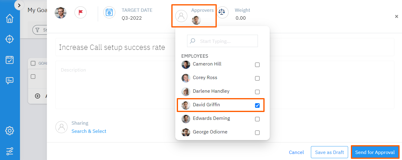 How a user can set an approver while creating a new Goal in Profit.co?|Q&A|Profit.co
