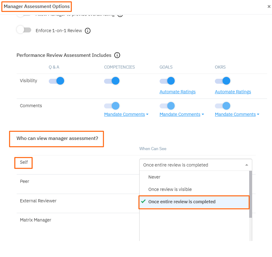 How to set visibility for manager assessment in performance reviews? |Q ...