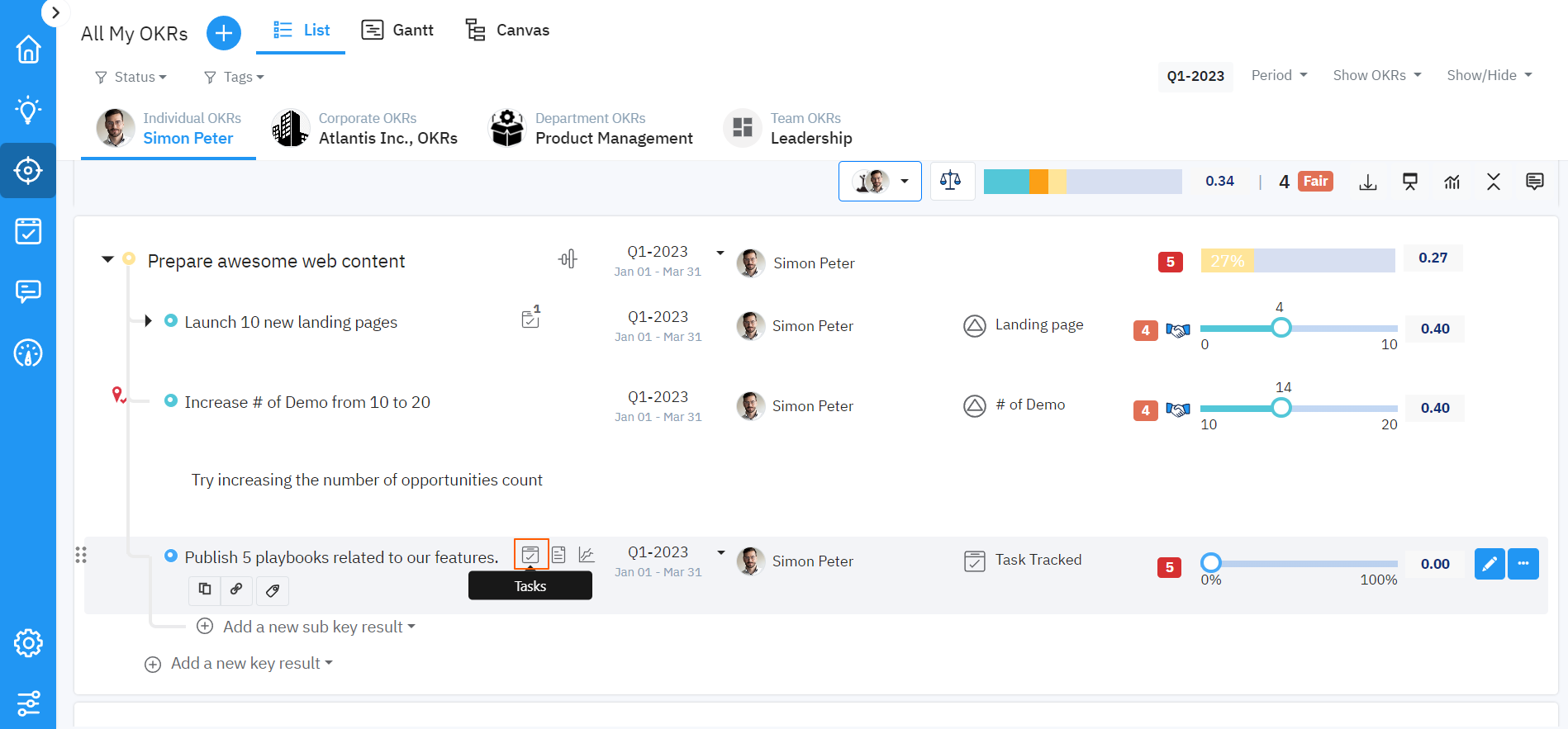 How to display the completed task percentage in Task Tracked Key Result ...