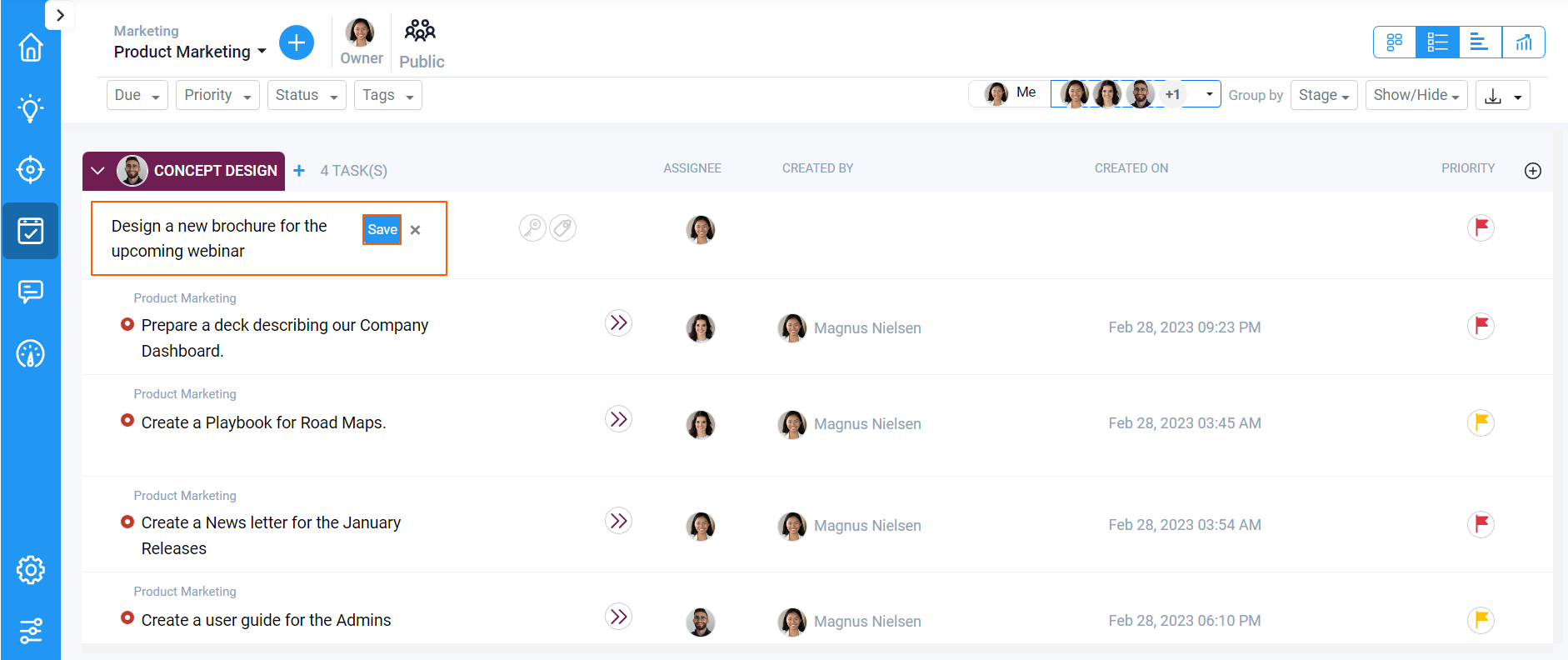 How to create a task from the list view? |Q&A| Profit.co