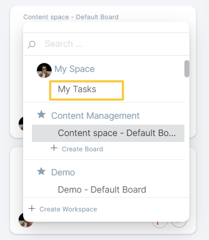 How to move back the Tasks from any Workspace/Board to My Tasks