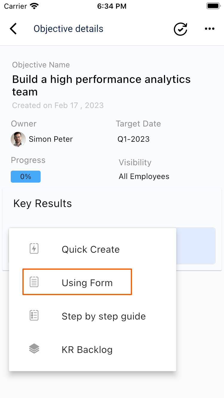 How to create Objectives and Key Results using the mobile application ...