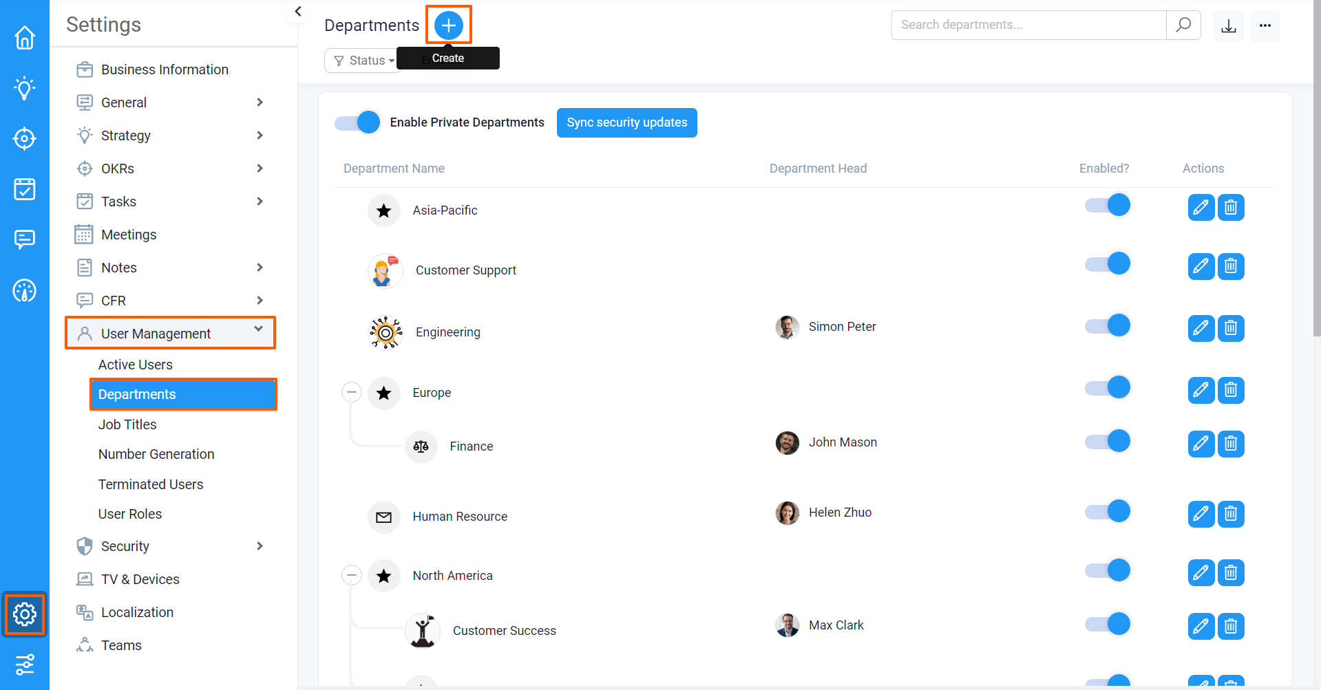 Setup departments and department heads | Profit.co