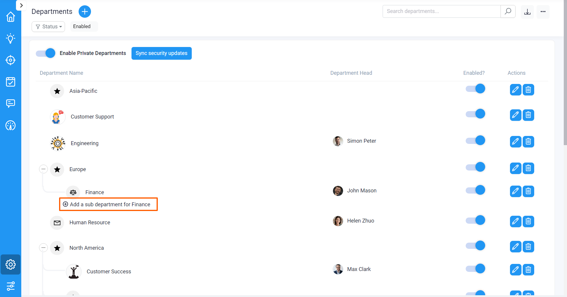Setup departments and department heads | Profit.co