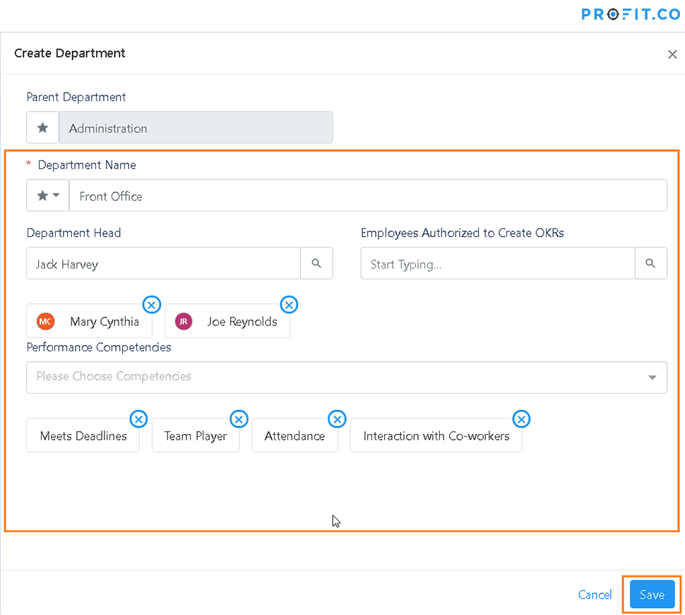 Setup departments and department heads | Profit.co